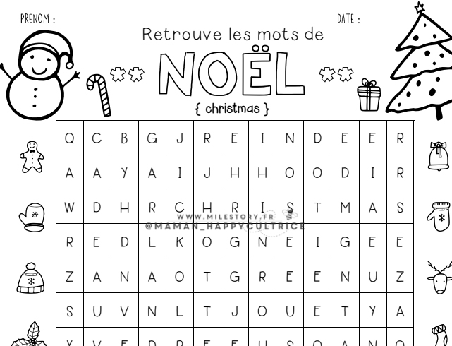 Joyeux Noël en Mots Mêlés : Imprimez Nos Fiches Bilingues français ...